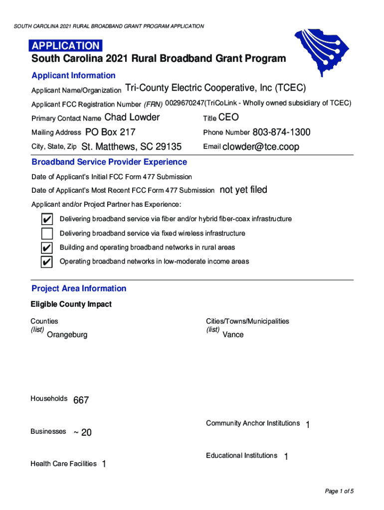 Fillable Online ors sc Rural Broadband Grant Program Applications Fax Email Print - pdfFiller