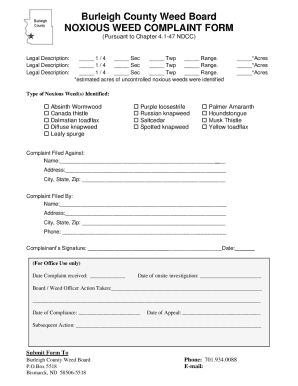 Fillable Online noxious weed complaint form - Burleigh County Fax Email ...