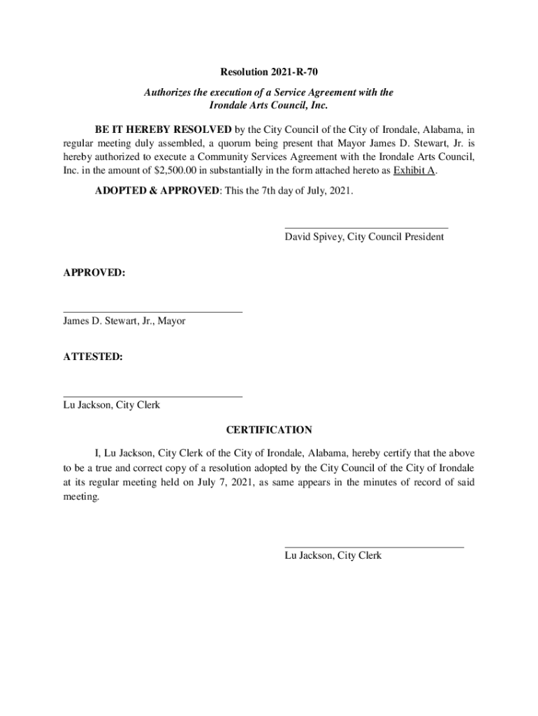 Fillable Online Authorizes the execution of a Service Agreement with the Fax Email Print - pdfFiller