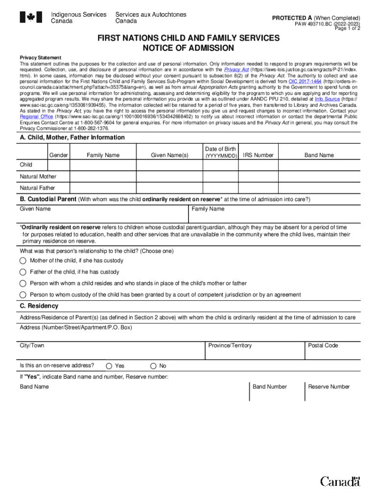 Fillable Online first nations child and family services notice of ...