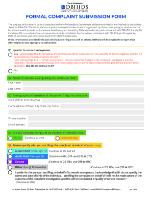 Fillable Online FORMAL COMPLAINT SUBMISSION FORM - DBHIDS Fax Email ...