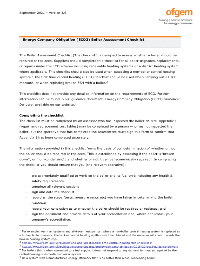 Fillable Online ECO3 Boiler Assesment Checklist Fax Email Print - pdfFiller