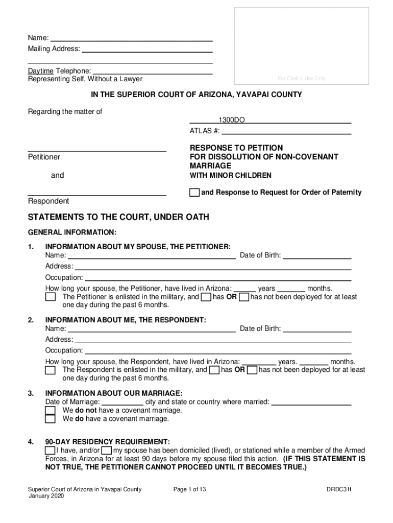 Fillable Online Response To Petition For Orders Of Paternity Legal ...