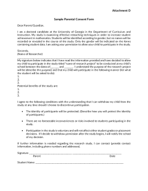 Fillable Online Attachment D Sample Parental Consent Form Fax Email Print - pdfFiller