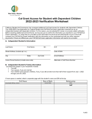 Fillable Online Cal Grant Access for Student with Dependent Children ...