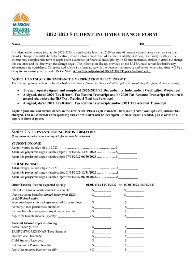 Fillable Online 2022-2023 Loss of Income Form - UTSA One Stop Fax Email ...
