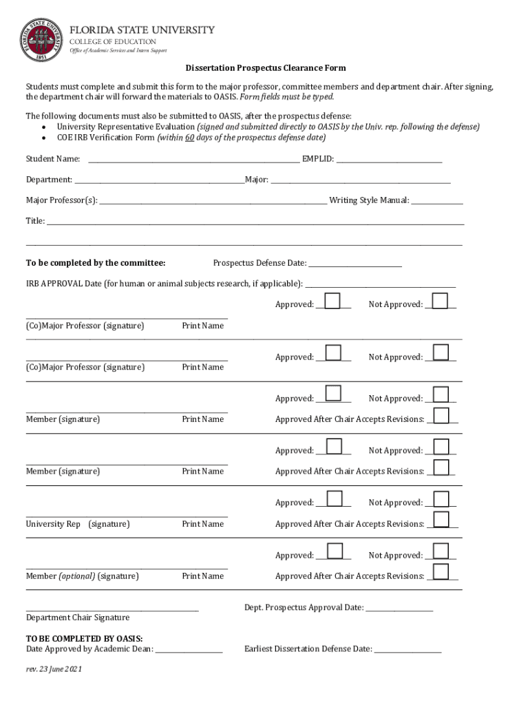 Fillable Online education fsu Prospectus Clearance Form Fax Email Print - pdfFiller