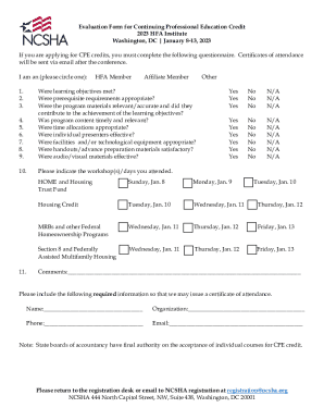 Fillable Online Evaluation Form for Continuing Professional Education ...