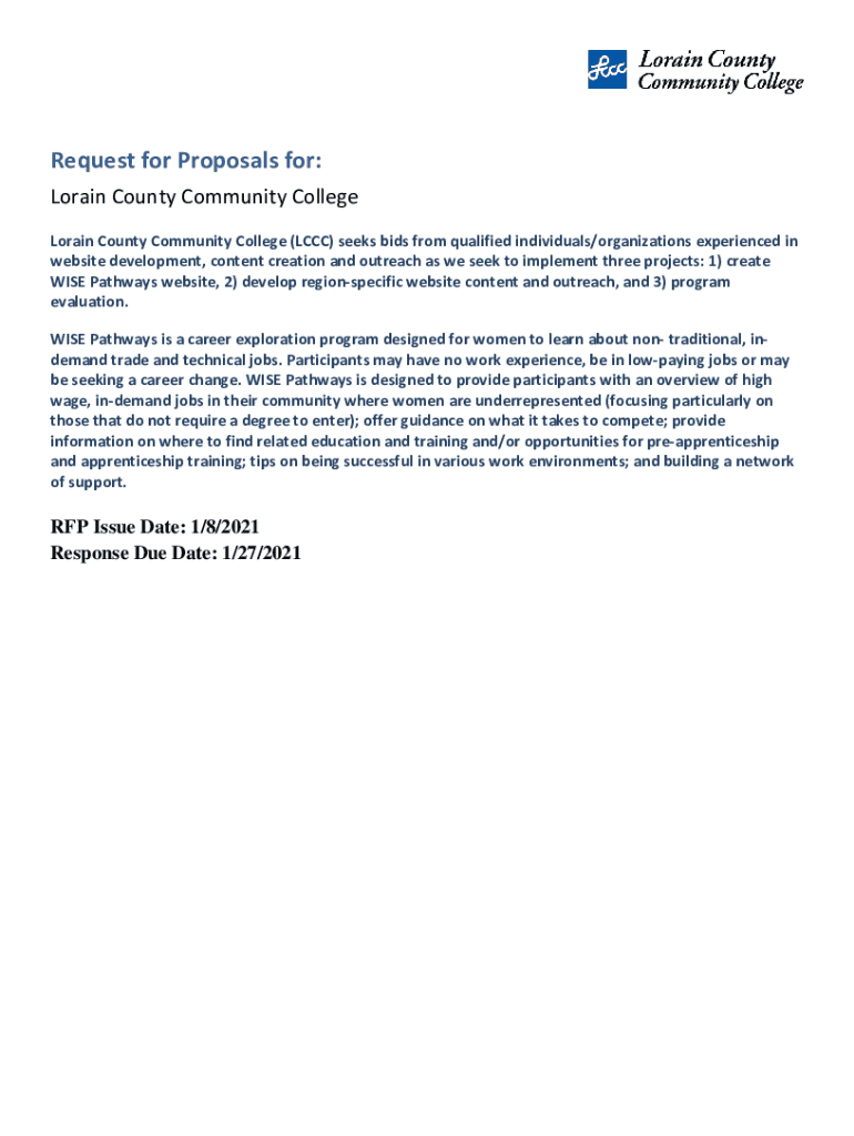 Fillable Online WISE Pathways Website Development Request for Proposal ...