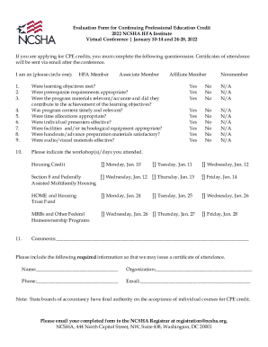 Fillable Online Evaluation Form for Continuing Professional ... - NCSHA ...