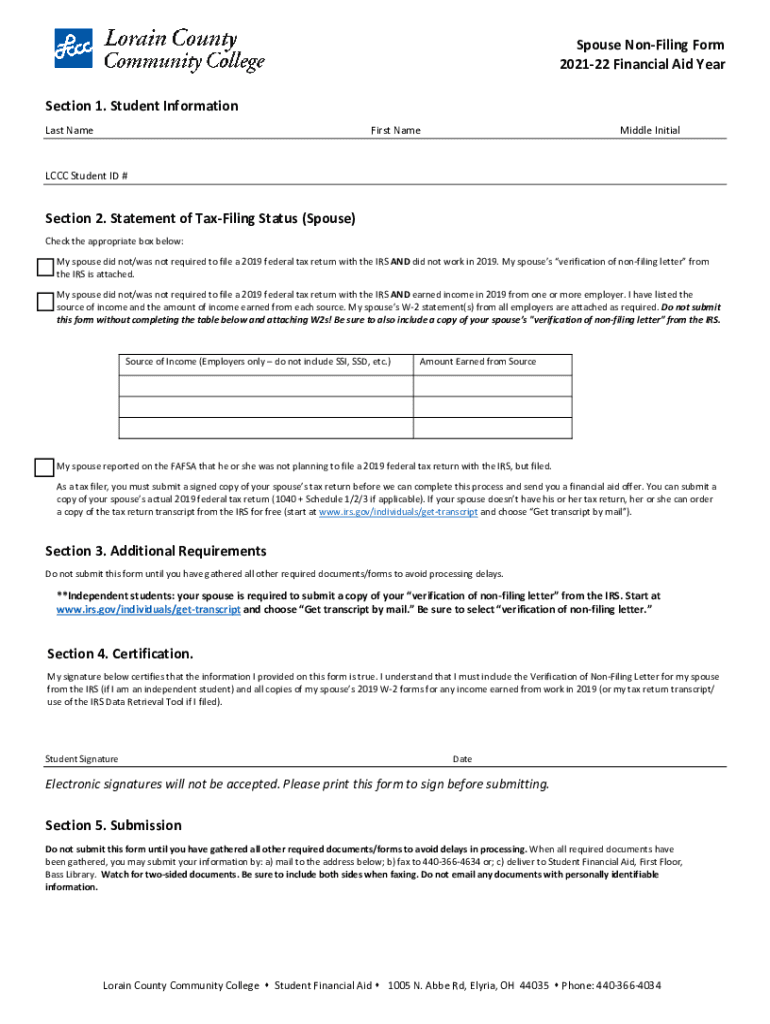 Fillable Online 2021-2022 Federal Student Aid Letter of Non-Filing Form ...