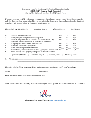 Fillable Online Evaluation Form for Continuing Professional Education ...