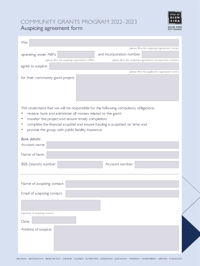 Fillable Online Auspicing agreement form Fax Email Print - pdfFiller