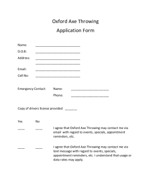 Fillable Online Oxford Axe Throwing Application Form Fax Email Print ...