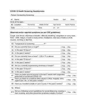 Fillable Online COVID-19 Pre-Entry Health Screening Questionnaire ...