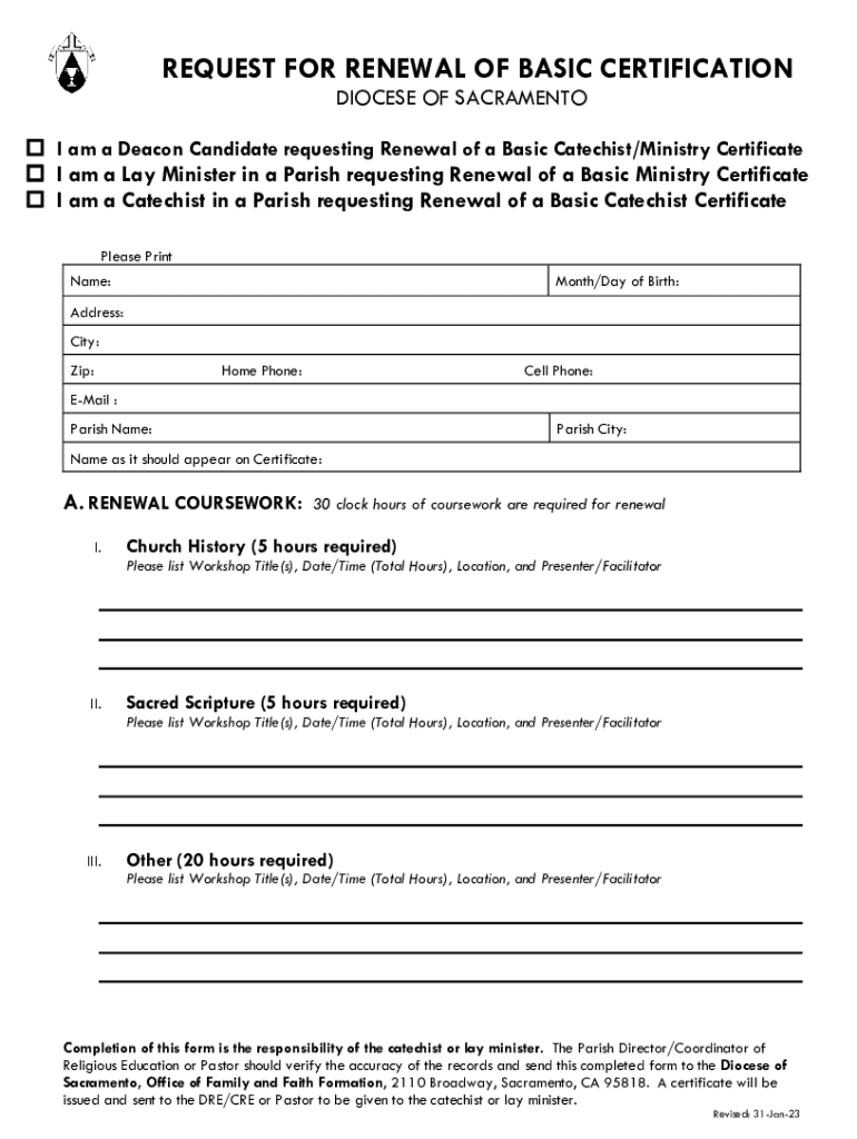 Fillable Online BASIC CERTIFICATION For Catechists and Lay Ministers Fax Email Print - pdfFiller