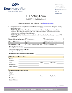 Fillable Online EDI Setup Form - Dean Health Plan Fax Email Print ...