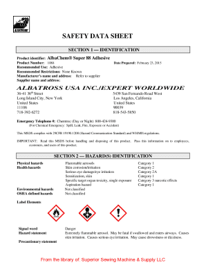 Fillable Online SAFETY DATA SHEET - Superior Sewing Machine & Supply ...