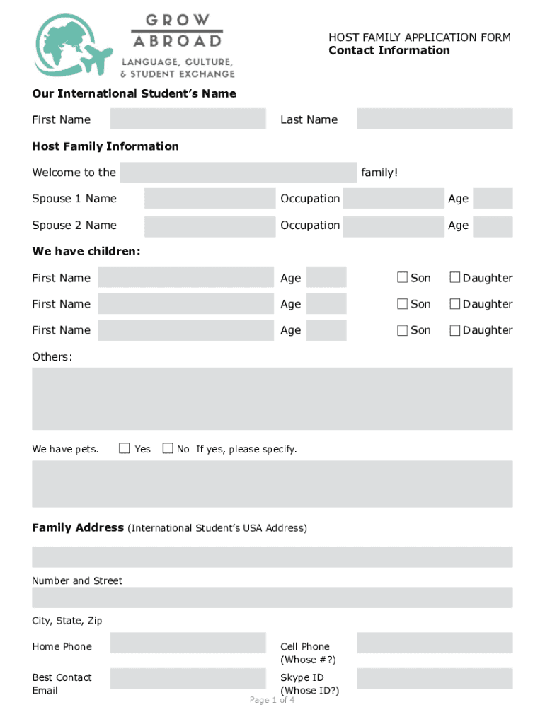 Fillable Online Host Family Application and Agreement Fax Email Print ...