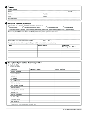 Fillable Online Port Operators Liability Proposal Fax Email Print ...