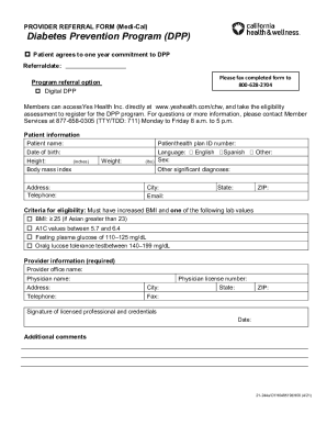 Fillable Online PROVIDER REFERRAL FORM (Medi-Cal) Diabetes Prevention ...
