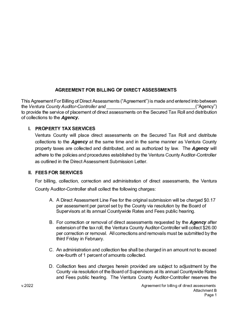 Fillable Online Agreement for Billing of Direct Assessments - Ventura ...
