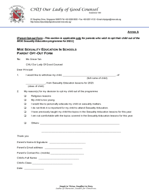 Fillable Online Annex A Parent Opt-out Form - CHIJ Our Lady of Good ...