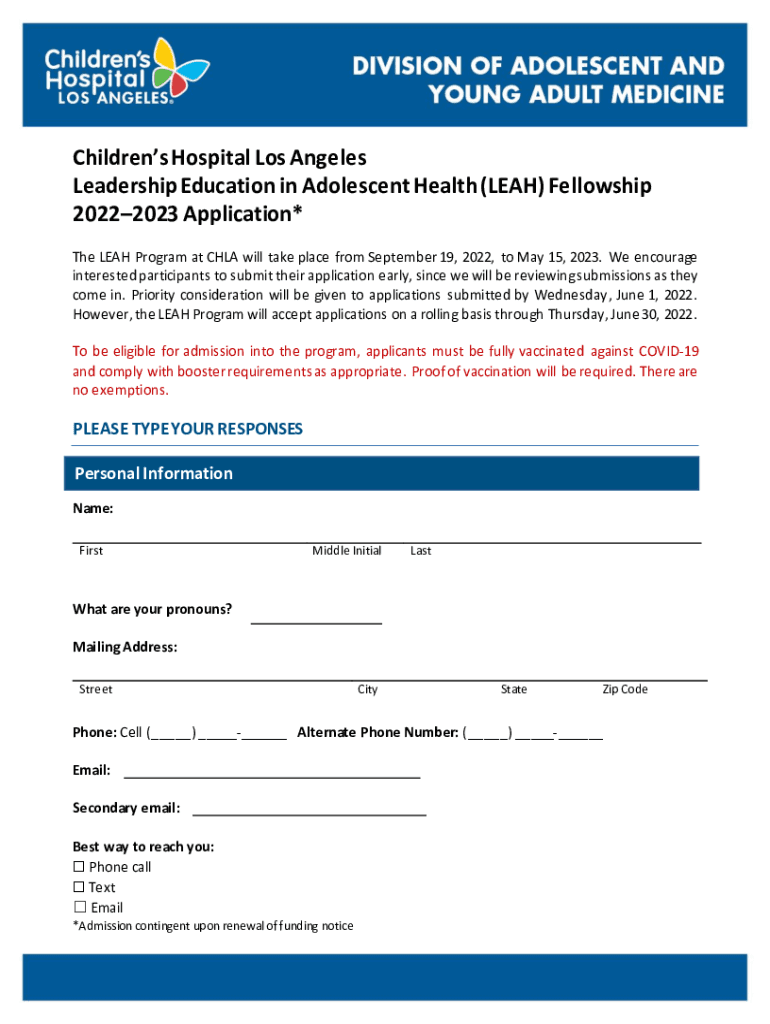 Fillable Online The CHOP Leadership Education in Adolescent Health ...