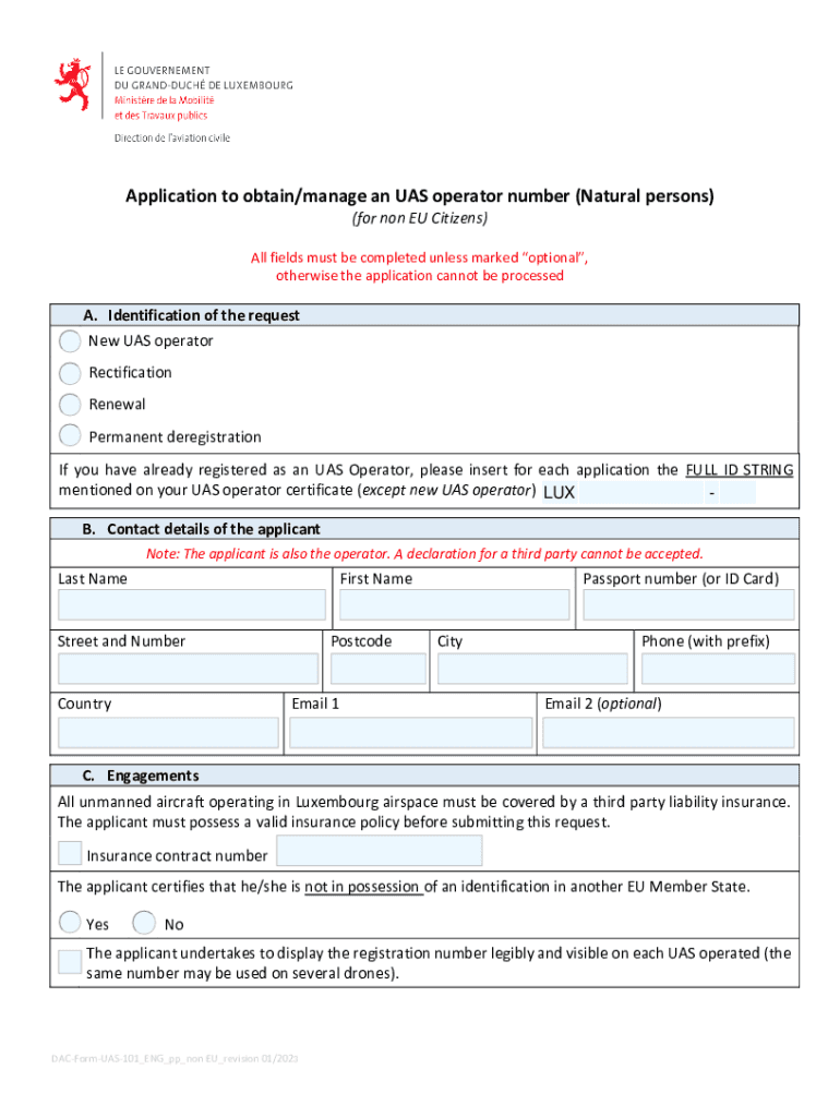 Fillable Online Application to obtain/manage an UAS operator number ... Fax Email Print - pdfFiller