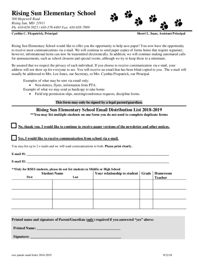 Fillable Online Rising Sun Elementary School Fax Email Print - pdfFiller
