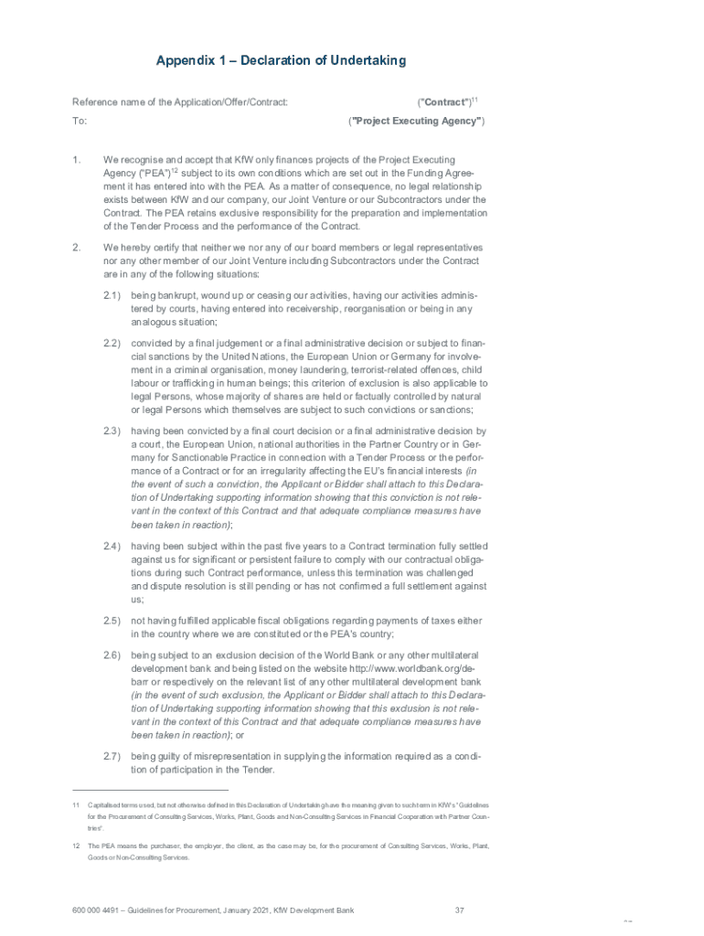 Fillable Online accra diplo Appendix 1Declaration of Undertaking Fax Email Print - pdfFiller