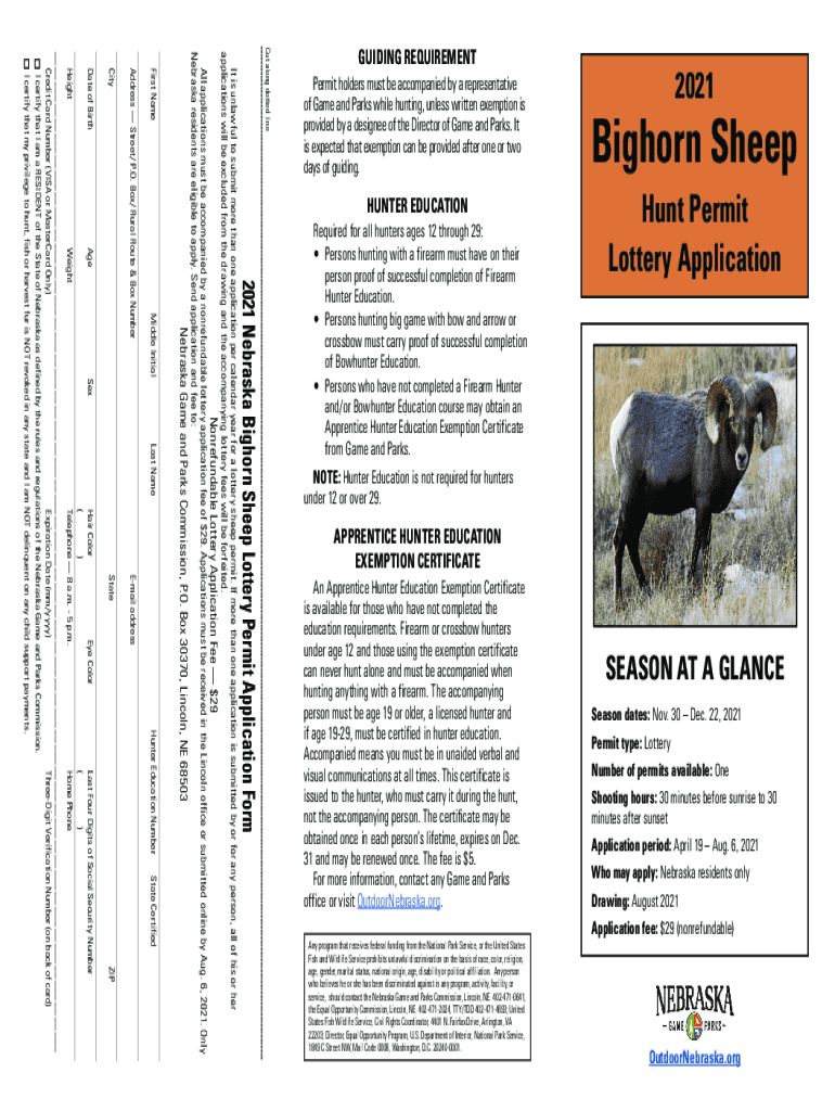 Fillable Online 2021 Nebraska Bighorn Sheep Lottery Permit Application ...