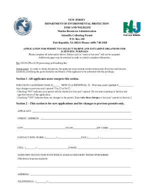 Fillable Online Fish & WildlifeScientific and Salvage Collecting ...