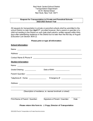 Fillable Online RHCSD Request for Transportation to Private and ...