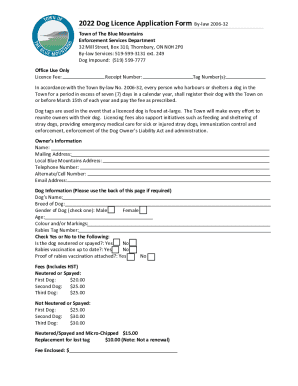 Fillable Online 2022 Dog Licence Application Form By-law 2006-32 Fax ...