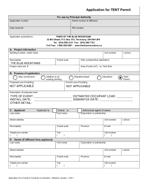 Fillable Online Application for TENT Permit - Town of The Blue ...