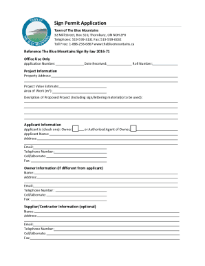 Fillable Online Sign Permit Application Form - Town of The Blue ...