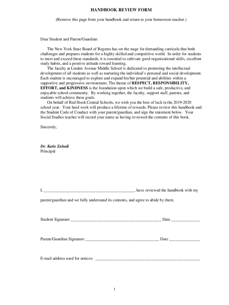 Fillable Online HANDBOOK REVIEW FORM - Red Hook Central Schools Fax ...