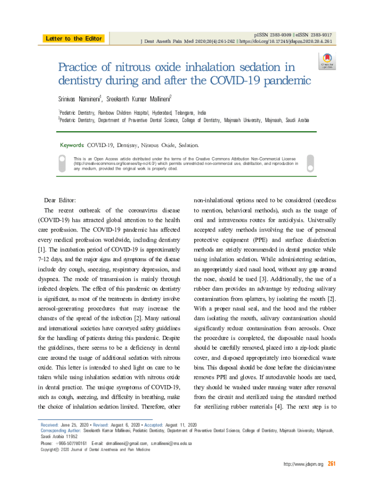 Fillable Online Practice Of Nitrous Oxide Inhalation Sedation In