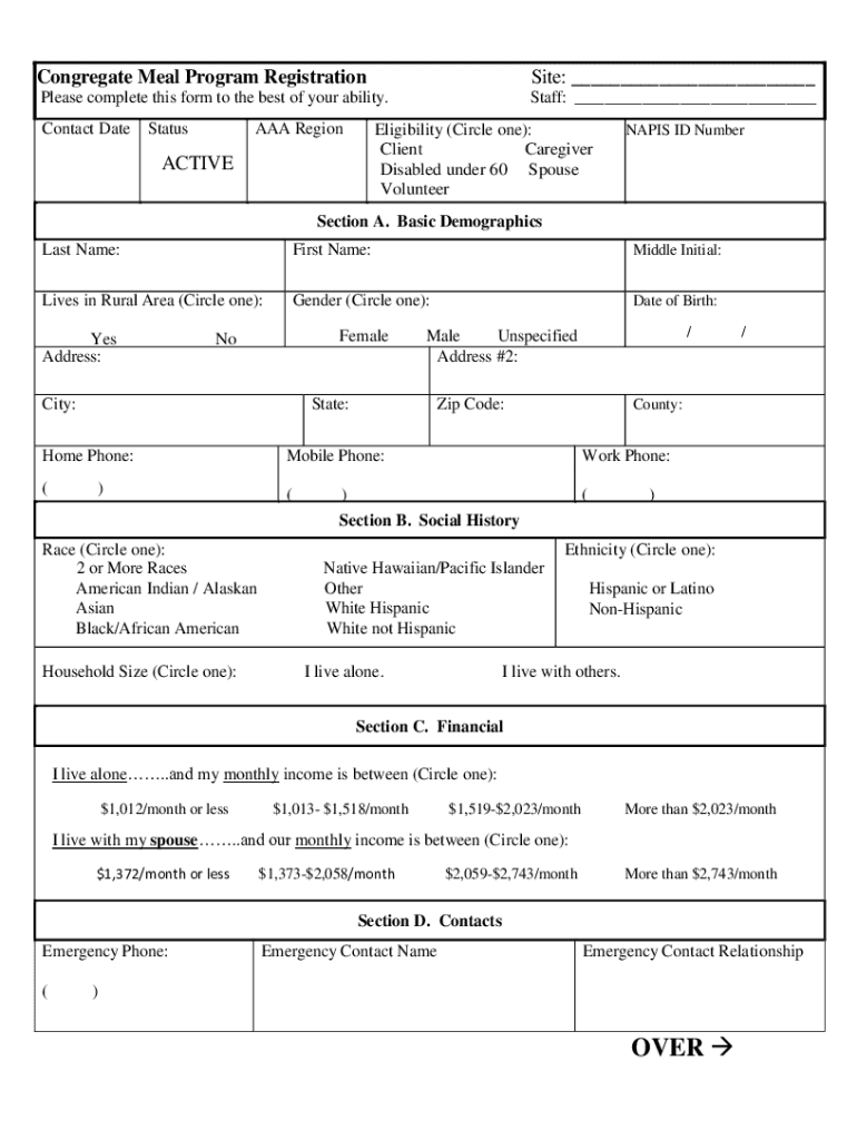 Fillable Online What Is a Congregate Meal? How Do They Benefit Older ...