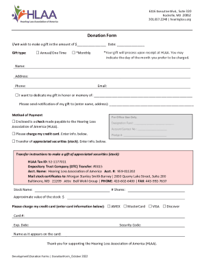 Fillable Online Donation Form - Hearing Loss Association of America Fax ...
