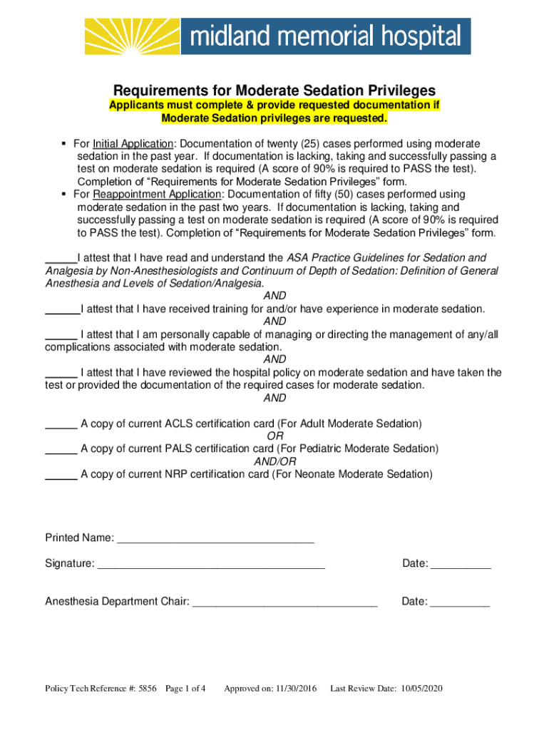 Fillable Online application for moderate sedation privileges Fax Email ...