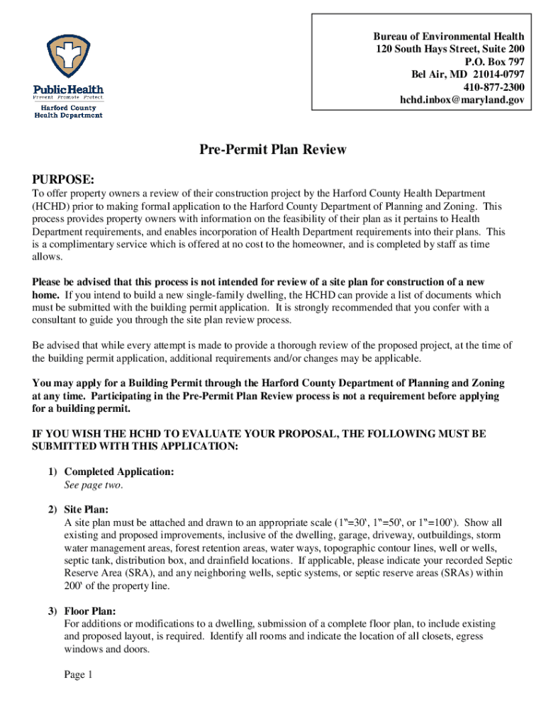Fillable Online Pre-Permit Plan Review - Harford County Health ...