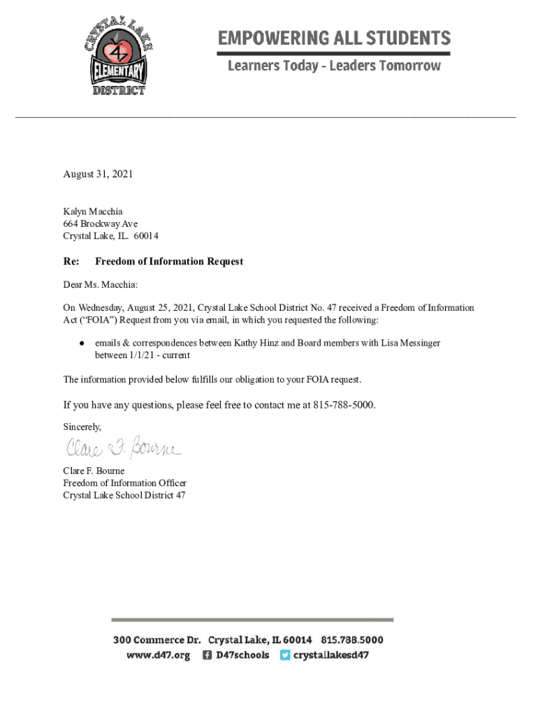 Fillable Online August 31, 2021 Re: Freedom of Information Request If ...