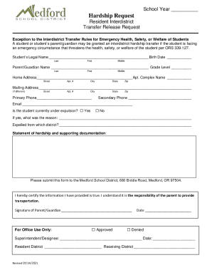Fillable Online Hardship Request - Medford School District Fax Email Print - pdfFiller
