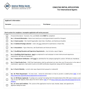 Fillable Online CAWI/CWI Initial Application - Checklist & Payment Form ...