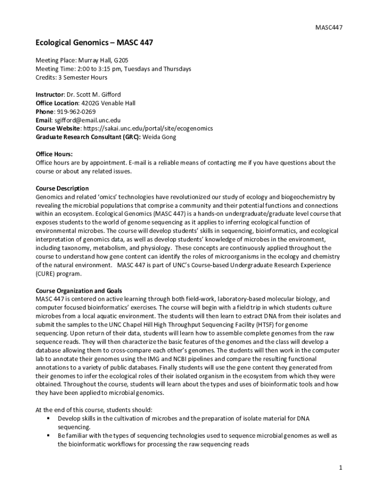 Fillable Online Ecological GenomicsMASC 447 - Quality Enhancement Plan ...