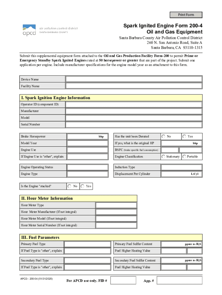 Fillable Online APCD Form 200-04. Spark Ignited Engine Application Form ...
