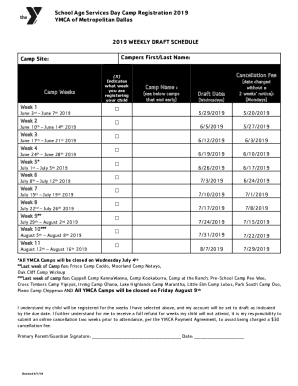 Fillable Online Summer Weekly Draft Schedule - YMCA of Metropolitan ...