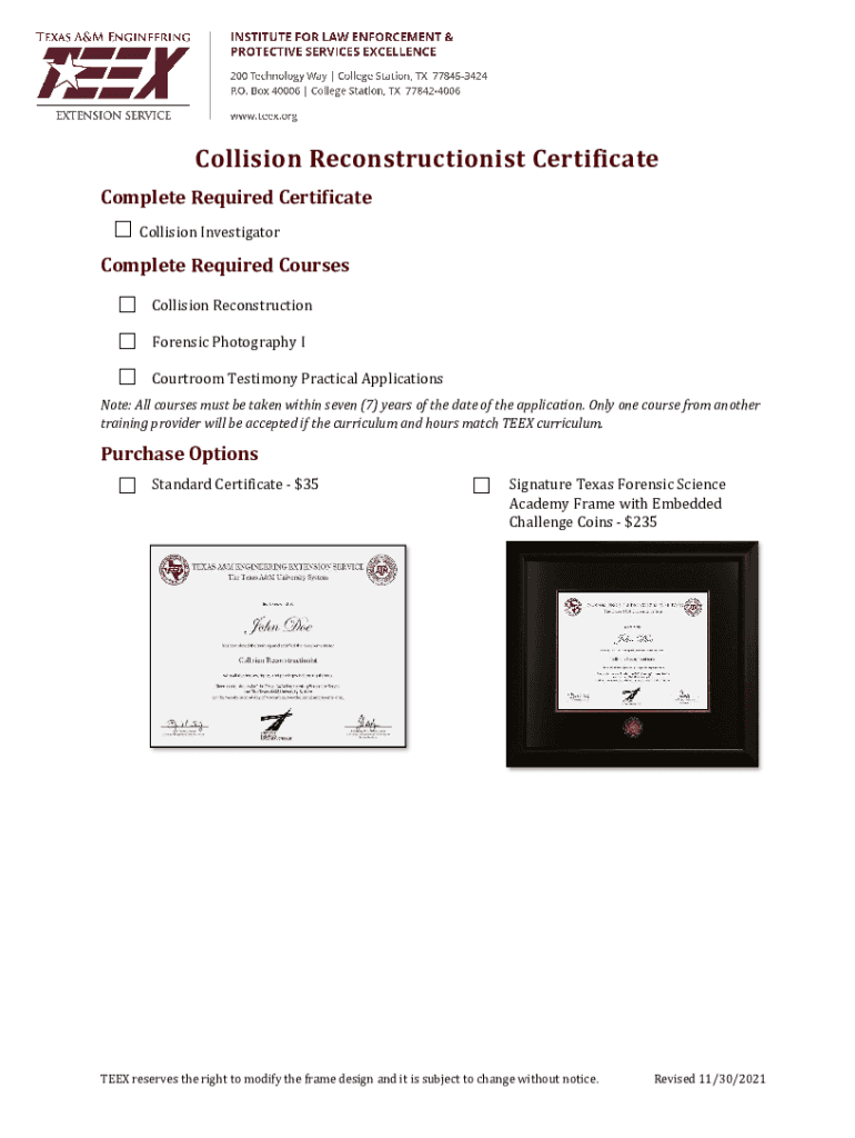 Fillable Online Accident Reconstruction Certificate - SAE International ...